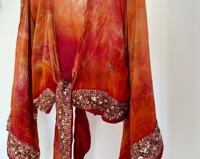 Luxury Indian Sari Wrap Top With Bell Sleeves & Sequins - Etsy