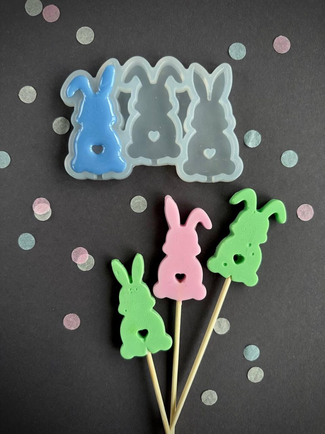 Easter Bunny With Heart Silicone Lollipop Mold Kids Easter Candy Mold ...