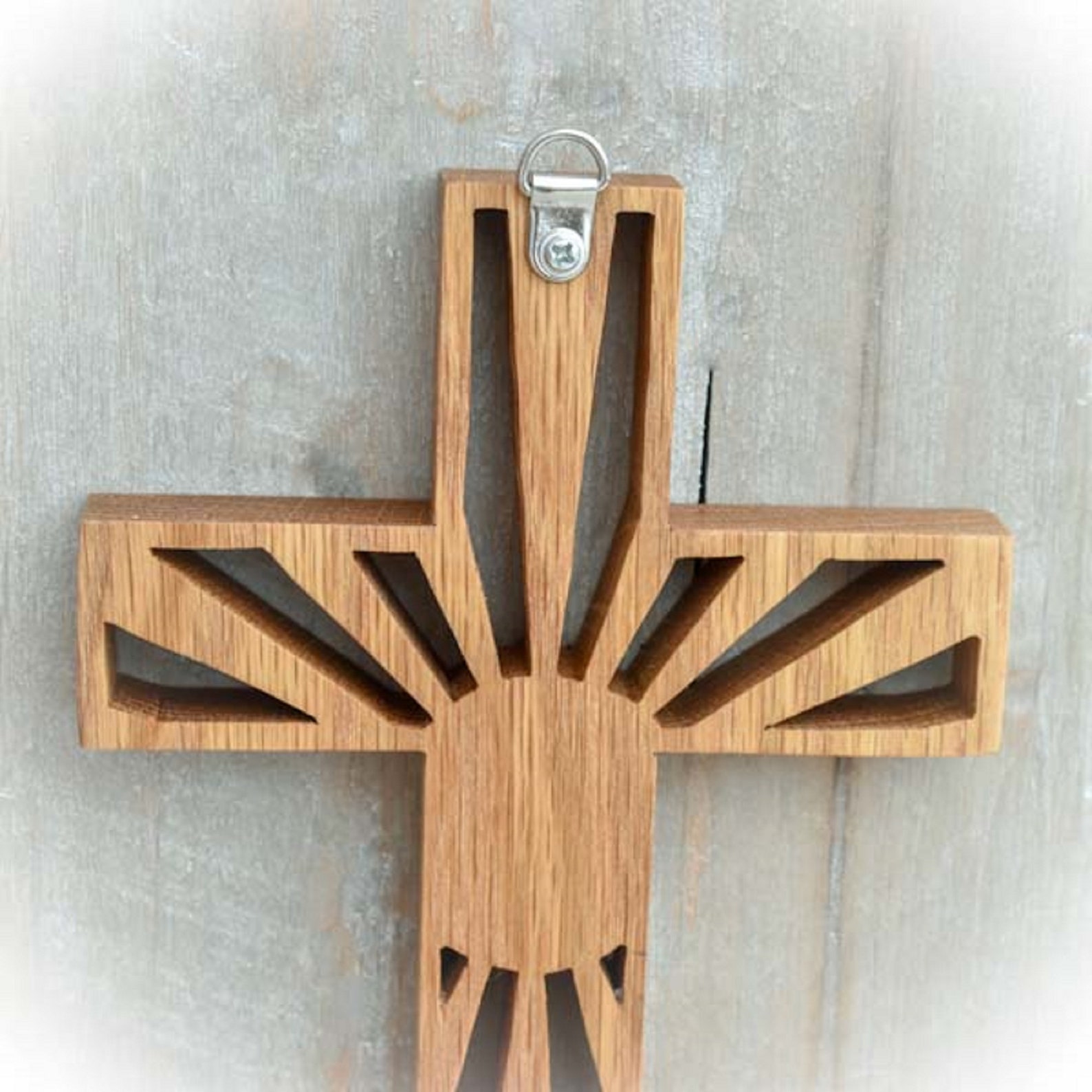 Wooden Oak Cross With Sunburst Pattern – Handmade Wall Hanging Cross ...