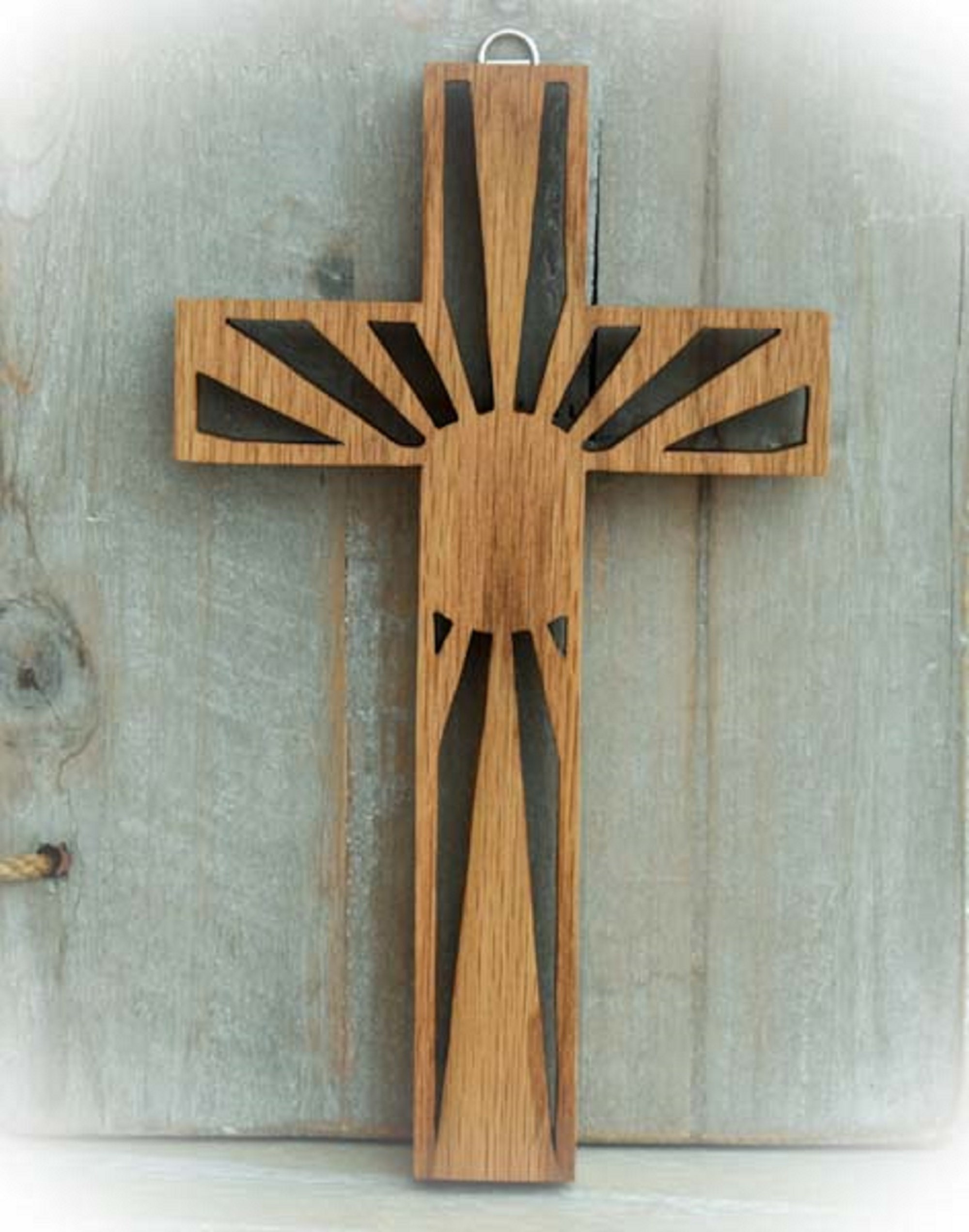 Wooden Oak Cross With Sunburst Pattern – Handmade Wall Hanging Cross ...
