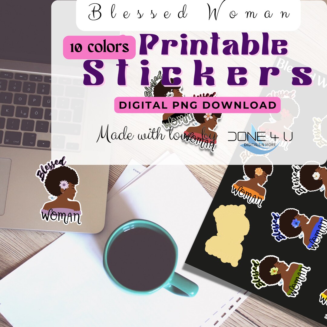 10 Colors Blessed Woman PNG Downloadable Printable Stickers Can Be Used ...
