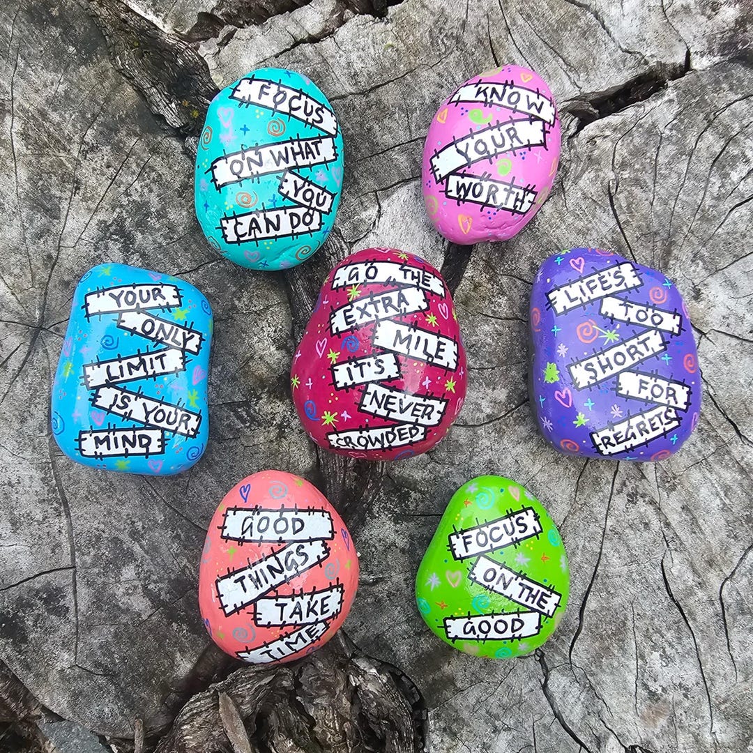 Positive Pebbles Kindness Rocks Inspirational Rocks With MINI MESSAGES ...