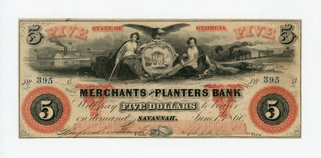 1860 5 Dollar Georgia Bank Note Money Antique Currency - Etsy