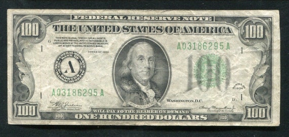 1934 US 100 Dollar Federal Reserve Note Vintage Currency Money - Etsy