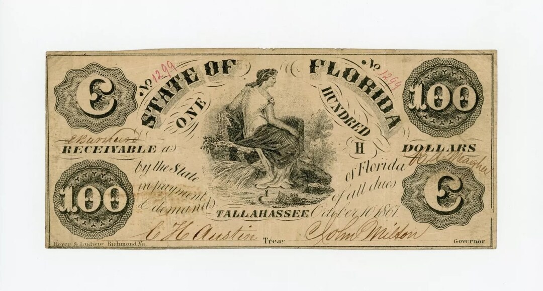 Civil War 100 Dollar Florida Note Antique Money Currency - Etsy