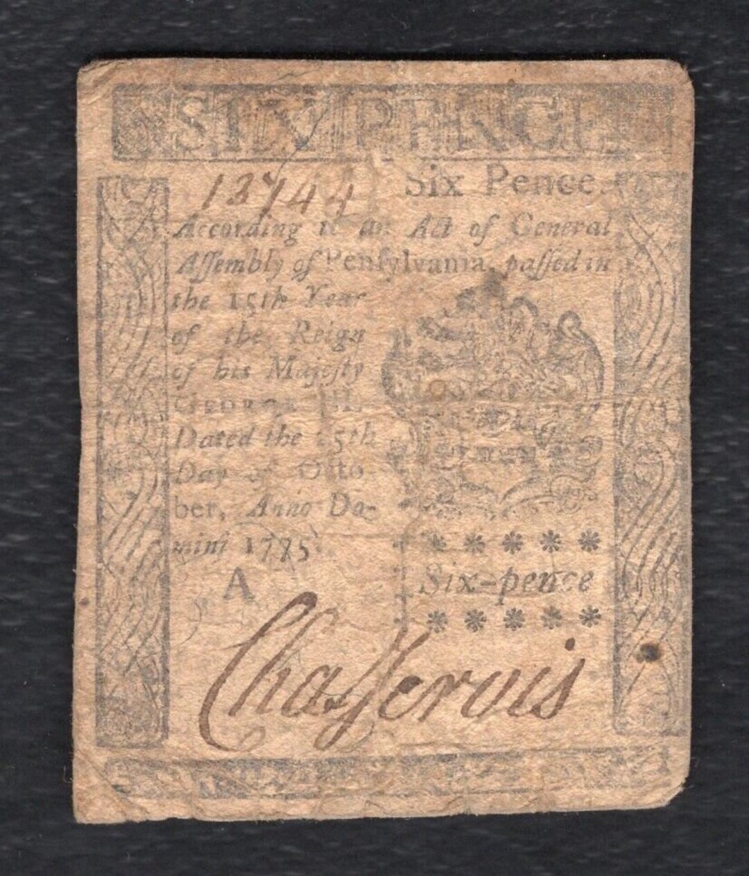 US Revolutionary War Era 1775 Pennsylvania Colonial Currency Note ...