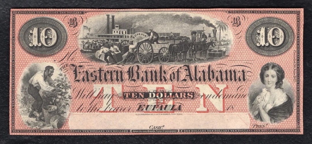 1800s 10 Dollar Alabama Bank Note Antique Money Currency - Etsy