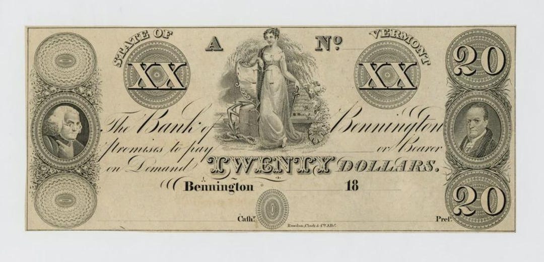 1800s Twenty Dollar Vermont Bank Note Money Currency - Etsy