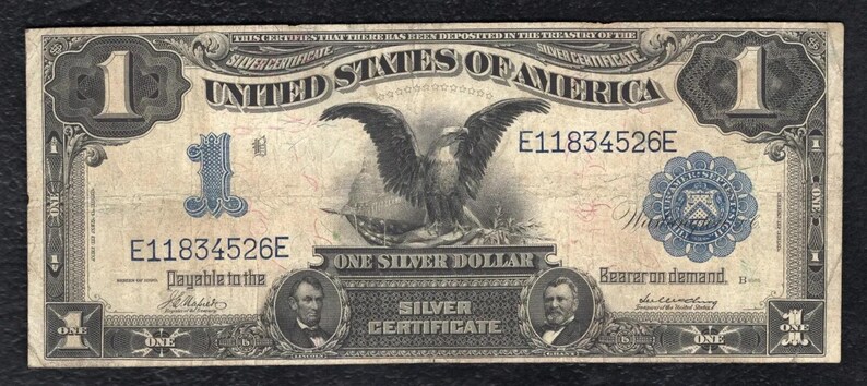 1899 US One Dollar Bill Silver Certificate Antique Money Note Currency ...