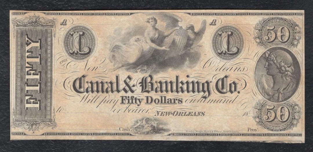 1800s 50 Dollar New Orleans Louisiana Bank Note Currency Money - Etsy