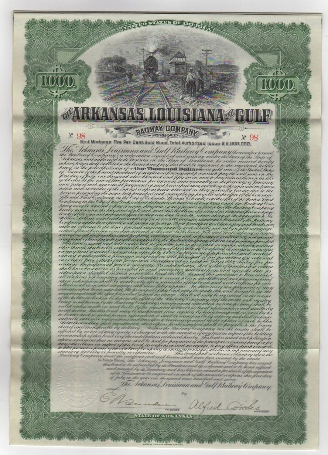 1907 Louisiana & Arkansas Railway Company Bond Currency Money - Etsy