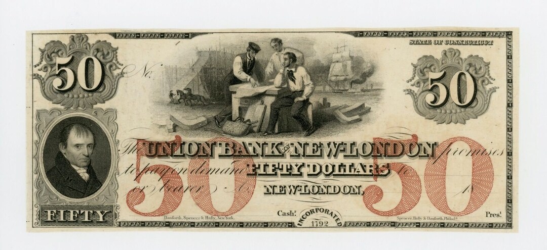 1800s 50 Dollar Connecticut Bank Note Money Currency - Etsy