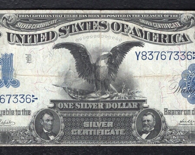 1899 US One Dollar Bill Silver Certificate Antique Money Note Currency ...