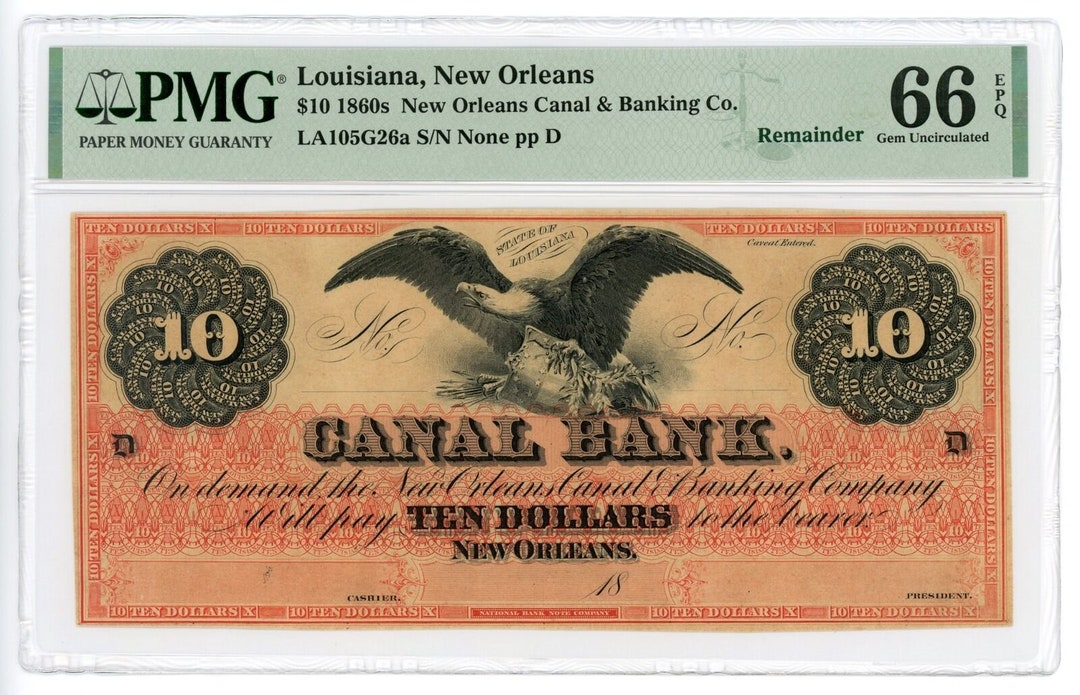 1860s 10 Dollar New Orleans, Louisiana Bank Note Currency Money Graded ...