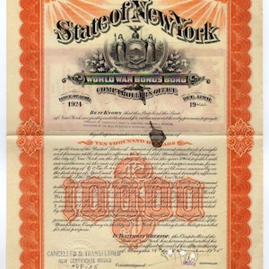WW1 WWI New York War Bond Signed Autographed by Vanderbilt - Etsy