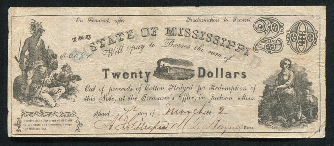 Civil War 20 Dollar Mississippi Note Money Currency - Etsy