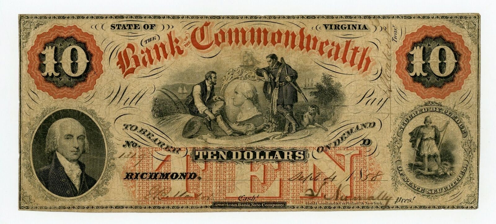 Pre Civil War 1858 10 Dollar Virginia Bank Note Money Antique | Etsy