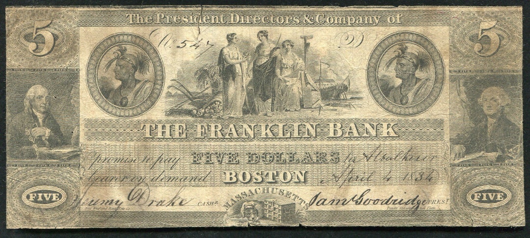 1830s 5 Dollar Boston Massachusetts Bank Note Currency - Etsy