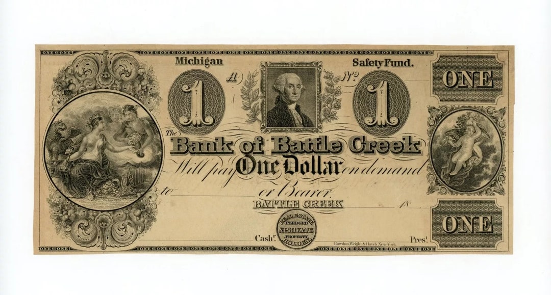 Antique 1800s One Dollar Michigan Bank Note Money Currency - Etsy