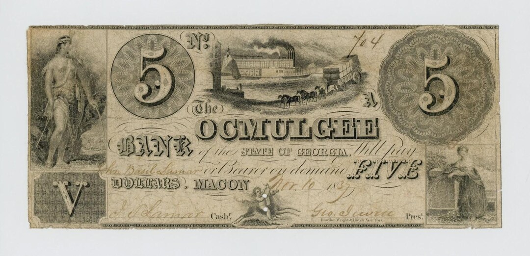 1837 5 Dollar Georgia Bank Note Money Antique Currency - Etsy