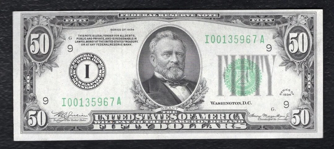 1934 50 Dollar Federal Reserve Note Money Currency W/ US Grant - Etsy