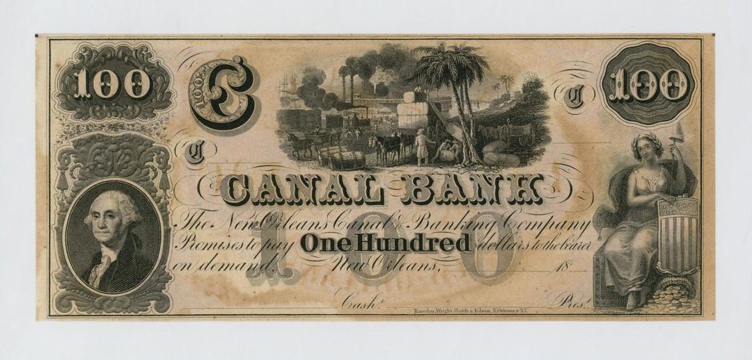 1800s One Hundred Dollar New Orleans Louisiana Bank Note Money Currency ...