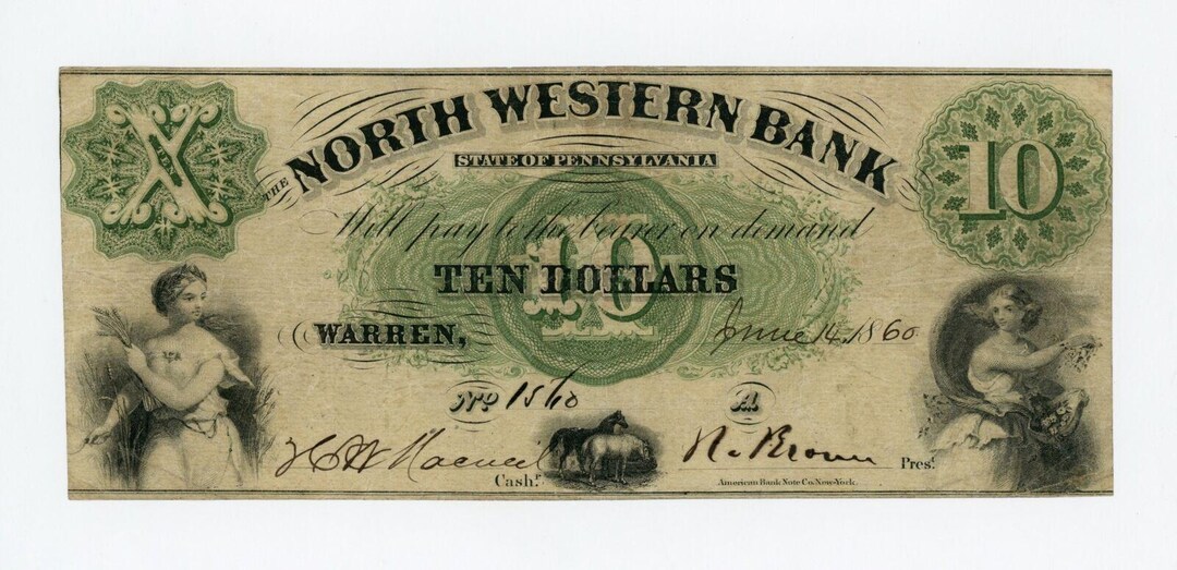 1860 10 Dollar Pennsylvania Bank Note Antique Currency Money - Etsy