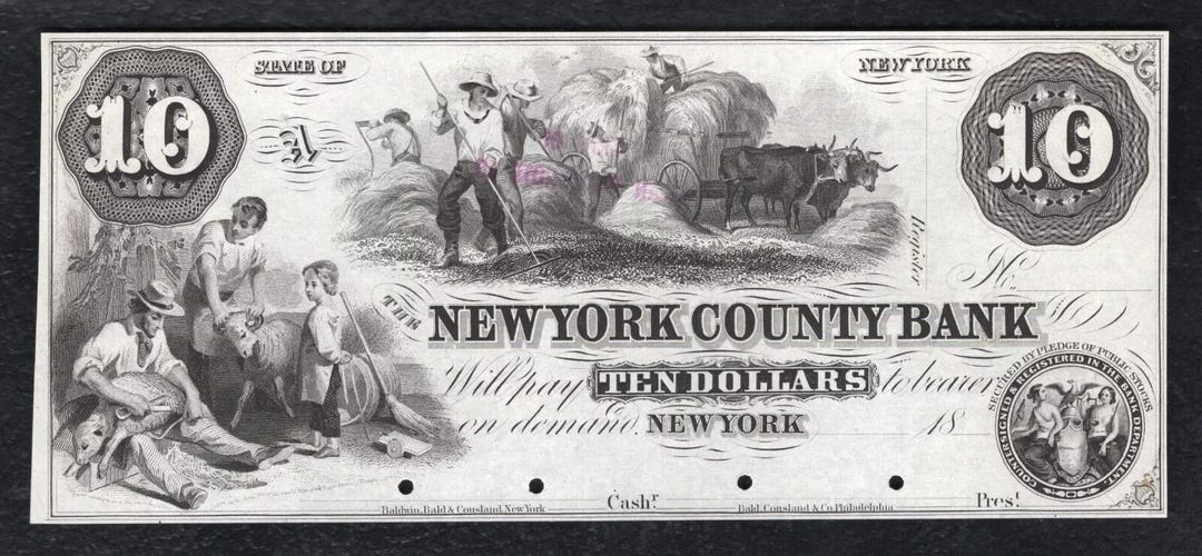 1800s 10 Dollar New York Bank Note Money Antique Currency - Etsy