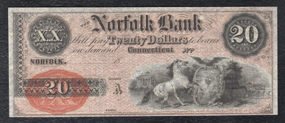 1800s 20 Dollar Connecticut Bank Note Antique Money Currency - Etsy
