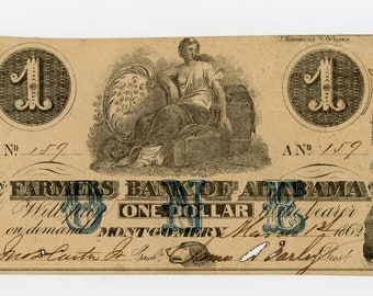 Civil War Era 1 Dollar Alabama Bank Note Money Currency - Etsy