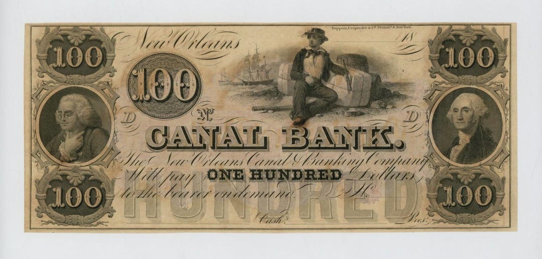 1800s One Hundred Dollar New Orleans Louisiana Bank Note Antique ...