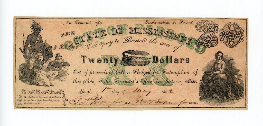 Civil War 20 Dollar Mississippi Note Money Currency - Etsy