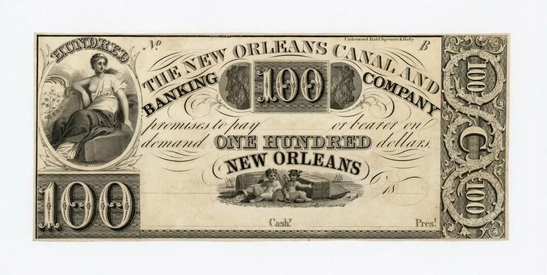 1800s One Hundred Dollar New Orleans Louisiana Bank Note Currency Money ...