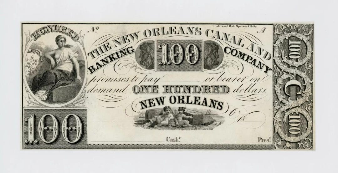 1800s 100 Dollar New Orleans Louisiana Bank Note Antique Currency Money ...