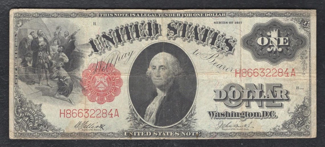 1917 US One Dollar Bill Note Currency Money With George Washington - Etsy