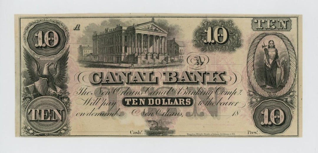 1800s 10 Dollar New Orleans Louisiana Bank Note Currency Money - Etsy