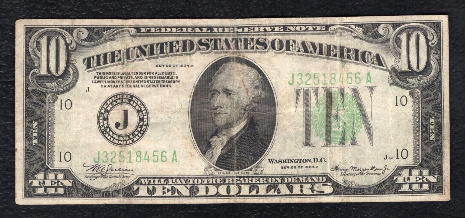 1934 US 10 Dollar Federal Reserve Note Vintage Currency W/ - Etsy