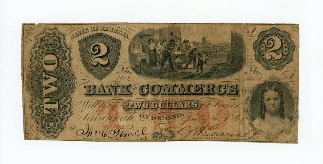 Civil War 2 Dollar Georgia Bank Note Currency Money - Etsy