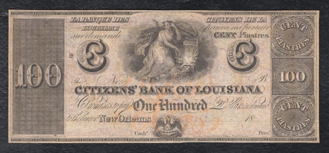 1800s One Hundred Dollar Louisiana Bank Note Antique Currency Money - Etsy