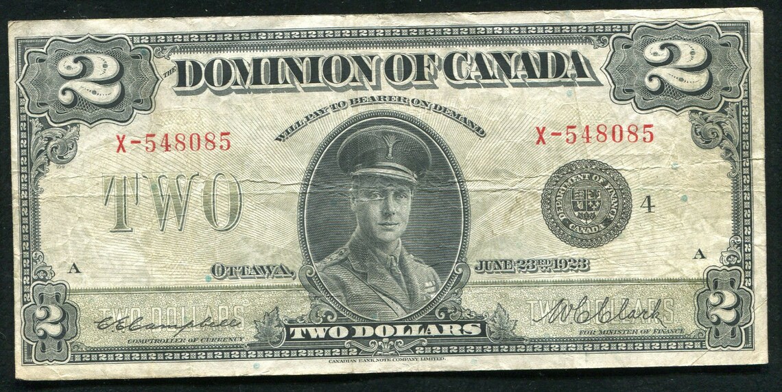 1923 Vintage Canadian 2 Dollar Note Currency Money - Etsy