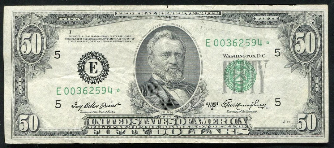 1950 US 50 Dollar Federal Reserve Note Money Currency With US Grant - Etsy