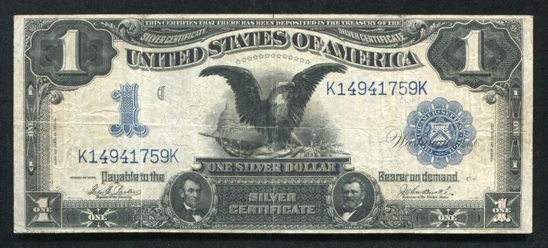 1899 US One Dollar Bill Silver Certificate Antique Money Note - Etsy