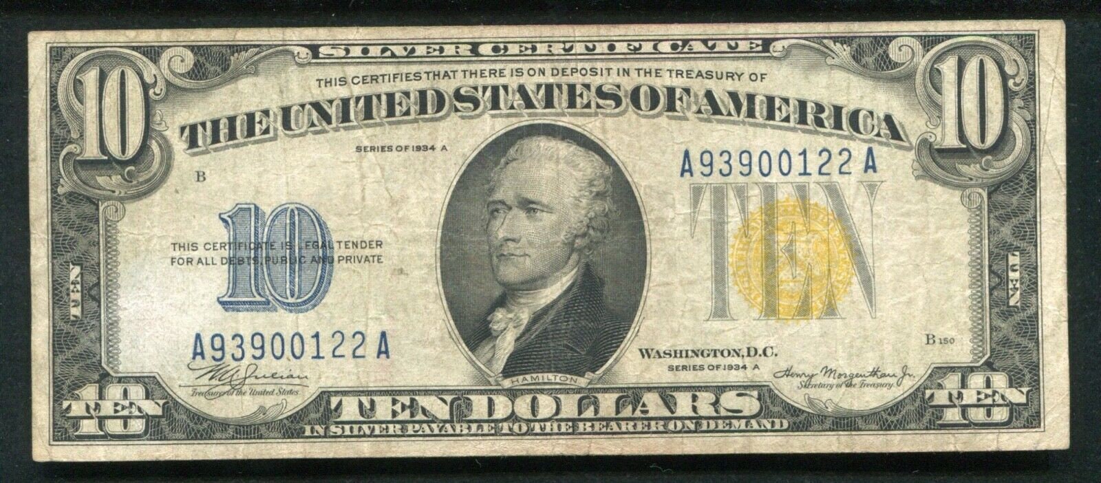 US 1934 Ten Dollar North Africa Silver Certificate Vintage Currency ...