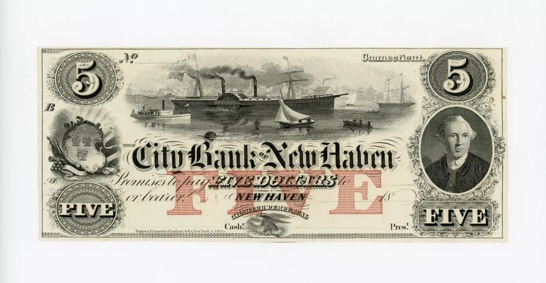 1800s 5 Dollar Connecticut Bank Note Money Currency - Etsy