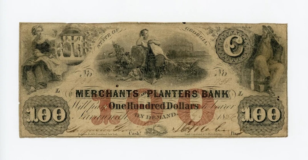 1850s 100 Dollar Georgia Bank Note Money Antique Currency - Etsy