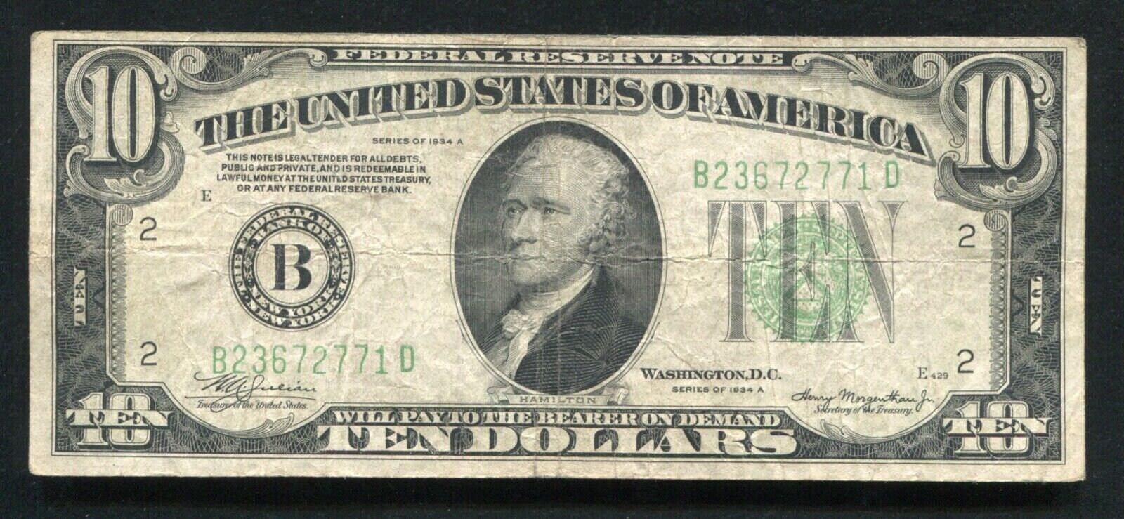 1934 US 10 Dollar Federal Reserve Note Vintage Currency W/ - Etsy