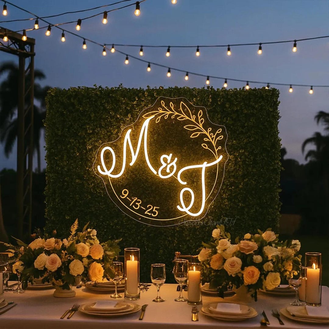 Custom Wedding Initials Neon Sign, Wedding Monogram, Couple Name, Mr ...
