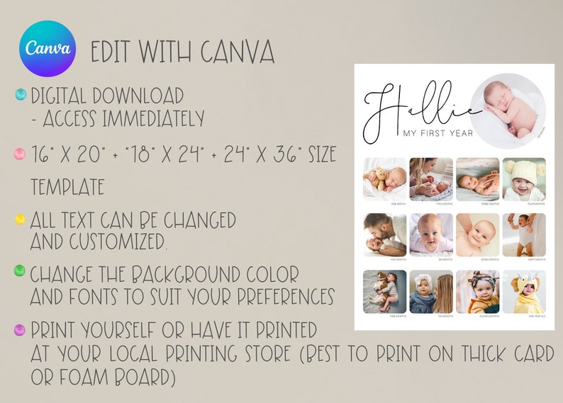Printable Babys First Birthday Photo Collage Poster First - Etsy