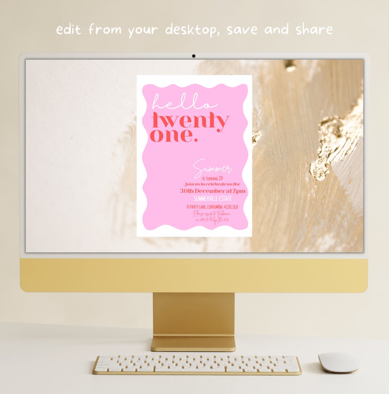 Wavy 21st Birthday Invitation Twenty First Pink and Red - Etsy