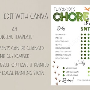 Dinosaur Chore Chart Printable Editable Family Chore Chart Kids ...